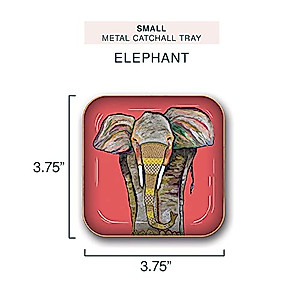 Small Metal Catchall Tray by Studio Oh! - Eli Halpin Elephant - 3.75" x 3.75" - Dish Tray with Unique Full-Color Artwork - Holds Jewelry, Change, Paperclips & Trinkets