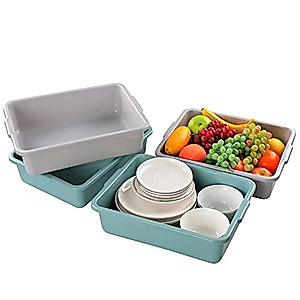 Yubine 8L Small Rectangle Dishpan Bust Tubs, Commercial Bus Tote Boxes, 4-Pack