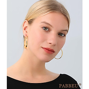 PABBEU Gold Hoop Earrings for Women 14K Gold Plated Hoop Earrings Large Gold Hoop Earrings Hypoallergenic Thin Oversize Big Gold Hoop Earrings
