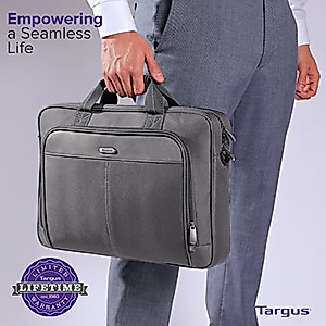 Targus 15-16 Inch Classic Slim Laptop Bag, Gray - Ergonomic Briefcase and Messenger Bag - Spacious Foam Padded Laptop Bag for 16" Laptops and Under (TCT027US)