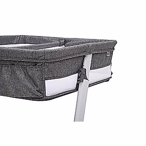 Simmons Kids By The Bed City Sleeper Bassinet for Twins - Adjustable Height Portable Crib with Wheels & Airflow Mesh, Grey Tweed