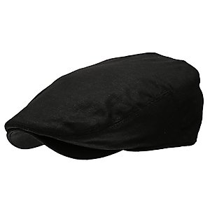 Men's Linen Flat Ivy Gatsby Summer Newsboy Hats (Black, LXL)