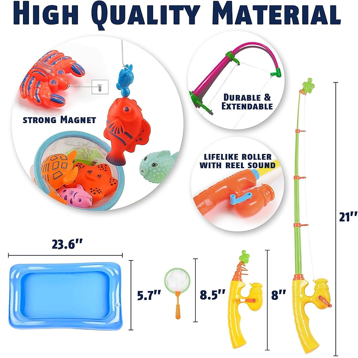 CozyBomB™ Kids Pool Fishing Toys Games | Summer Magnetic Floating Toy Magnet Pole Rod Fish Net Water Table Bathtub Bath Game, Learning Education For age 3 4 5 Boys Girls Toddlers Carnival Party Favors