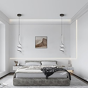 Jaycomey 2Pack Modern Spiral Led Pendant Light Fixture, 24W Cool White Warm Light Minimalist Integrated LED Hanging Lamp, Adjustable Island Light for Living Room Bedroom Bar Kitchen Sink, Black