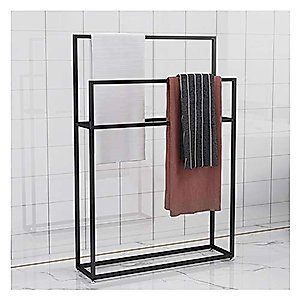 Stand Alone Towel Racks for Bathroom, Freestanding Towel Rail Rack, 2-Tier Black Metal Towel Bar Stand, Towel Valet Stand Quilt Rack Organizer for Pool, Tub or Showerblack-65x20x110cm