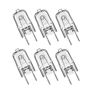 Flaspar G8 Halogen Light Bulbs, 20W G8 Bi-Pin Base Halogen Bulb, 120V Dimmable T4 JCD Type G8 Base for Microwave Hood Light Bulb, Warm White Under Cabinet Puck Lights Replacements, Xenon Bulb, 6 Pack