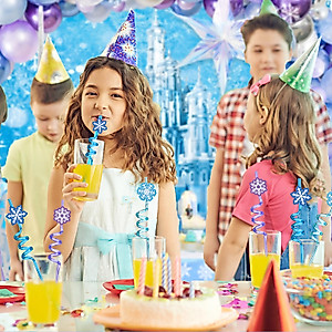 Winrayk 24Pcs Reusable Frozen Plastic Straws Drinking Straws Frozen Party Favors Crazy Straws for Kids Bulk, 3 Snowflake Shape & 3 Colors, Frozen Gift Toy Boy Girls Elsa Frozen Birthday Party Supplies