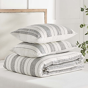 Levtex Home - Monroe Stripe Duvet Cover Set - Full/Queen Duvet Cover (90 x 94in.) + Two Standard Pillow Cases (26 x 20in.) - Grey, White, and Charcoal - Striped - Cotton