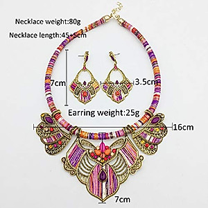 YAZILIND Chunky Necklace Earrings Women's Bohemian Chain Tribal Jewelry Set Handmade Geometric Charm Bib Choker Necklaces