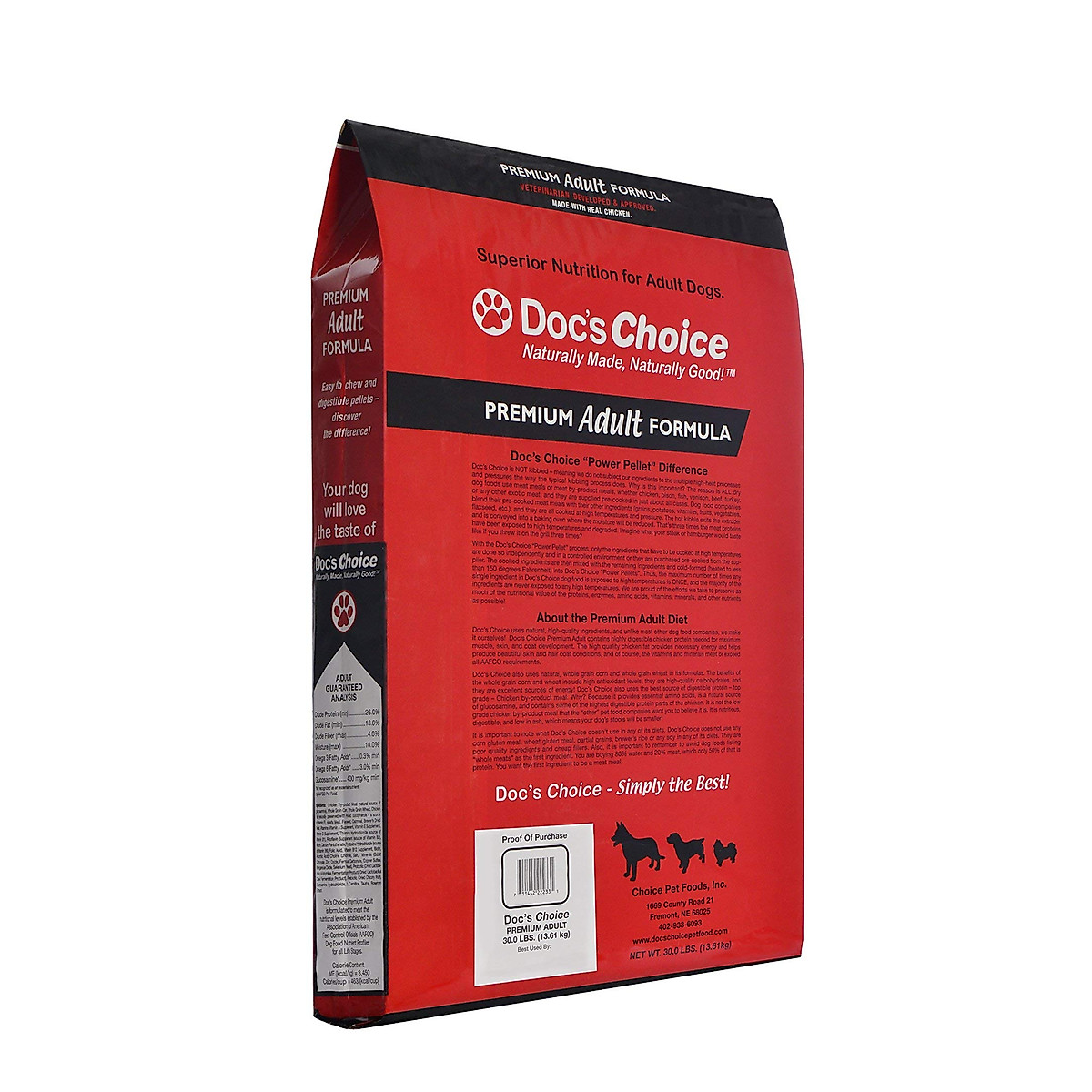 Doc's Choice Premium Adult Chicken Dry Dog Food - Great for Adults and Seniors, Veterinarian Developed, No Fillers/Artificial Ingredients, Made in The USA