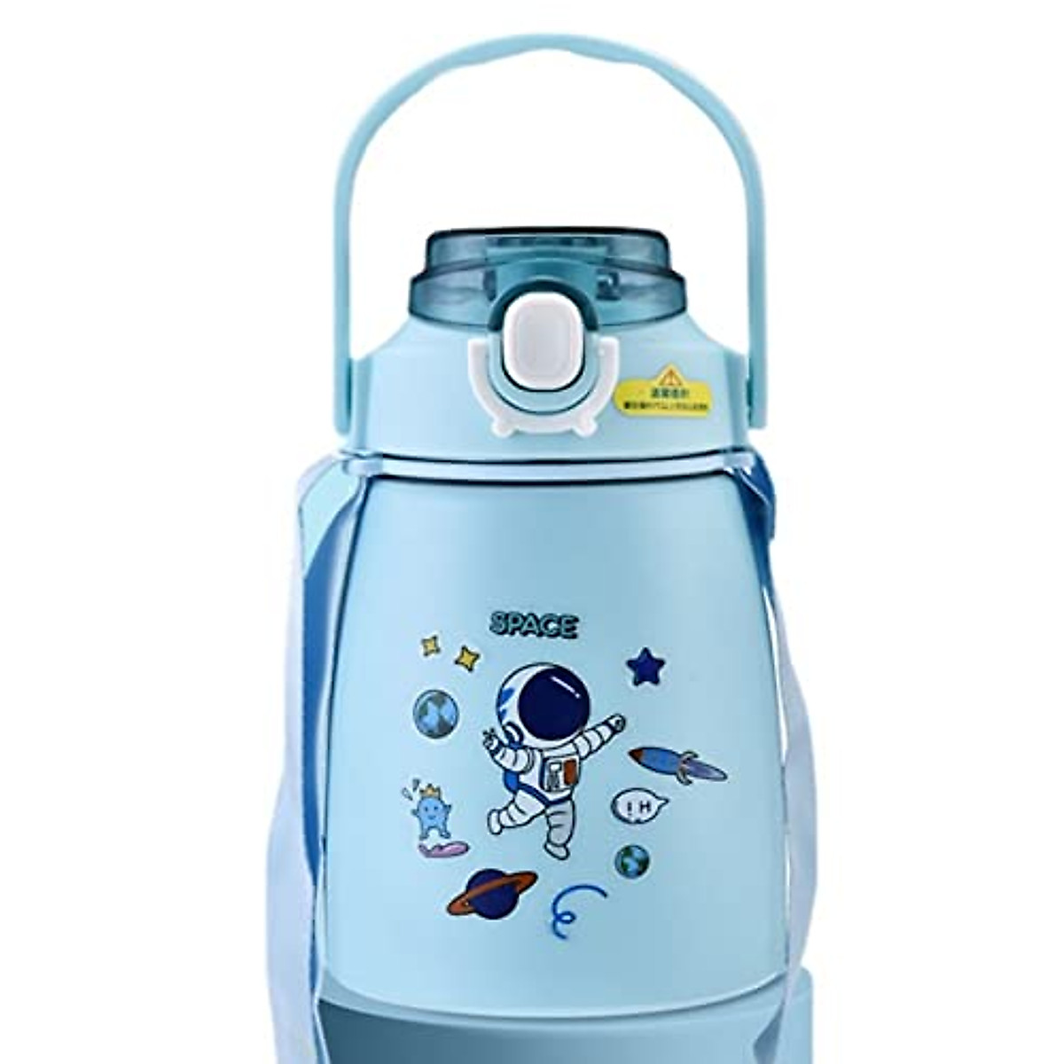 Tualrvvc Insulated Water Bottle 32 oz for Kids Flip-Top Thermos Random Cute Stickers Big Belly Bottle with Straw Handle Strap Light Navy Blue