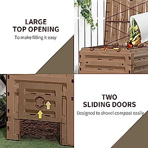 Outsunny Garden Compost Bin, 120 Gallon (450L) Garden Composter, BPA Free, with 80 Vents and 2 Sliding Doors, Lightweight & Sturdy, Fast Creation of Fertile Soil, Brown
