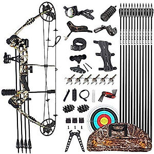 Evercatch Compound Hunting Target Bow Kit | USA Gordon Limbs | Fully Adjustable 24.5-31” Draw 30-70LB Pull | Up to 315 FPS & Guarantee | 5 Pin Lighted Sight, Rest, Quiver | W String Stop | Soft Bag RH