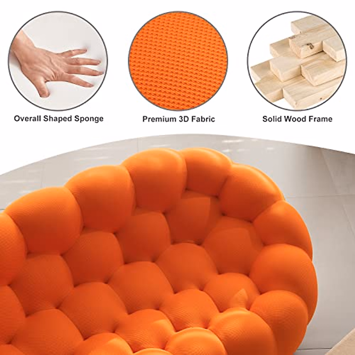 COULDWILL Modern Curved Sofa Upholstered Couch Overall Shaped Bubble Floor Sofa for Living Room, Office, Apartment, Orange