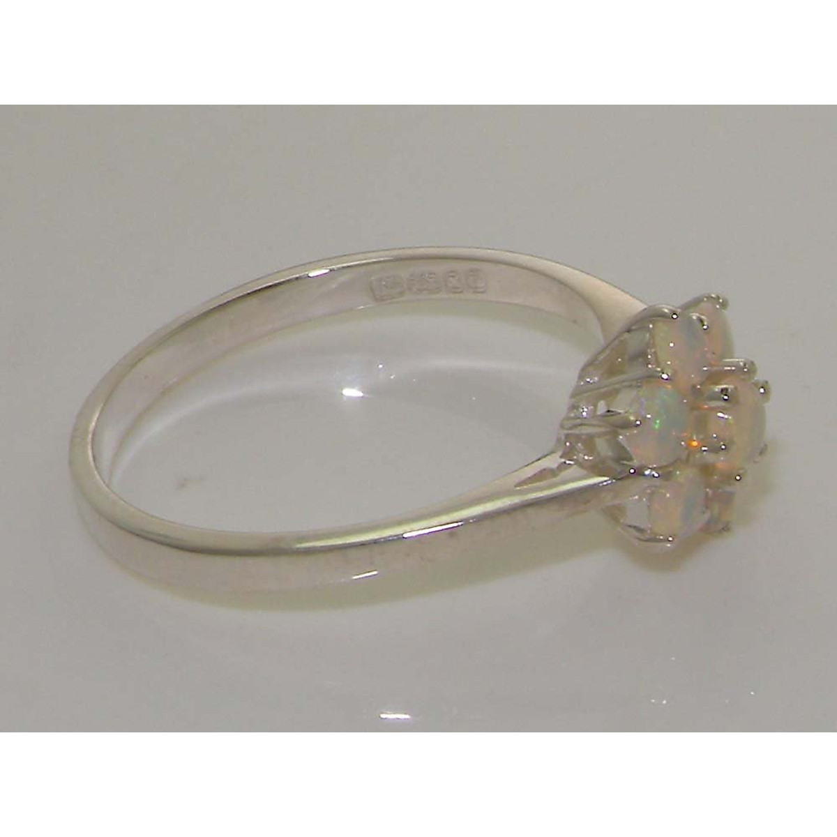 LetsBuyGold 925 Sterling Silver Real Genuine Opal Womens Cluster Promise Ring - Size 9