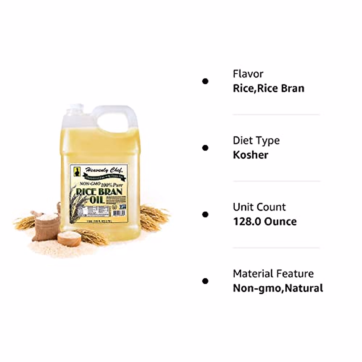 RICE BRAN OIL | 1 Gallon (128 Ounces) | Kosher | All- Natural, Made from 100% Non-GMO Rice | Rich in Vit E and Gamma Oryzanol | Unfiltered, No Trans Fat | by Heavenly Chef