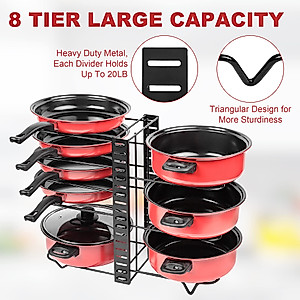 The Fine Living Co. 8 Tier, 3 DIY Methods Pots and Pans Metal Organizer for Cabinet, Pot Storage Organizer Rack, Pan Pot Rack for Kitchen Cabinet Organizer and Storage (Black)