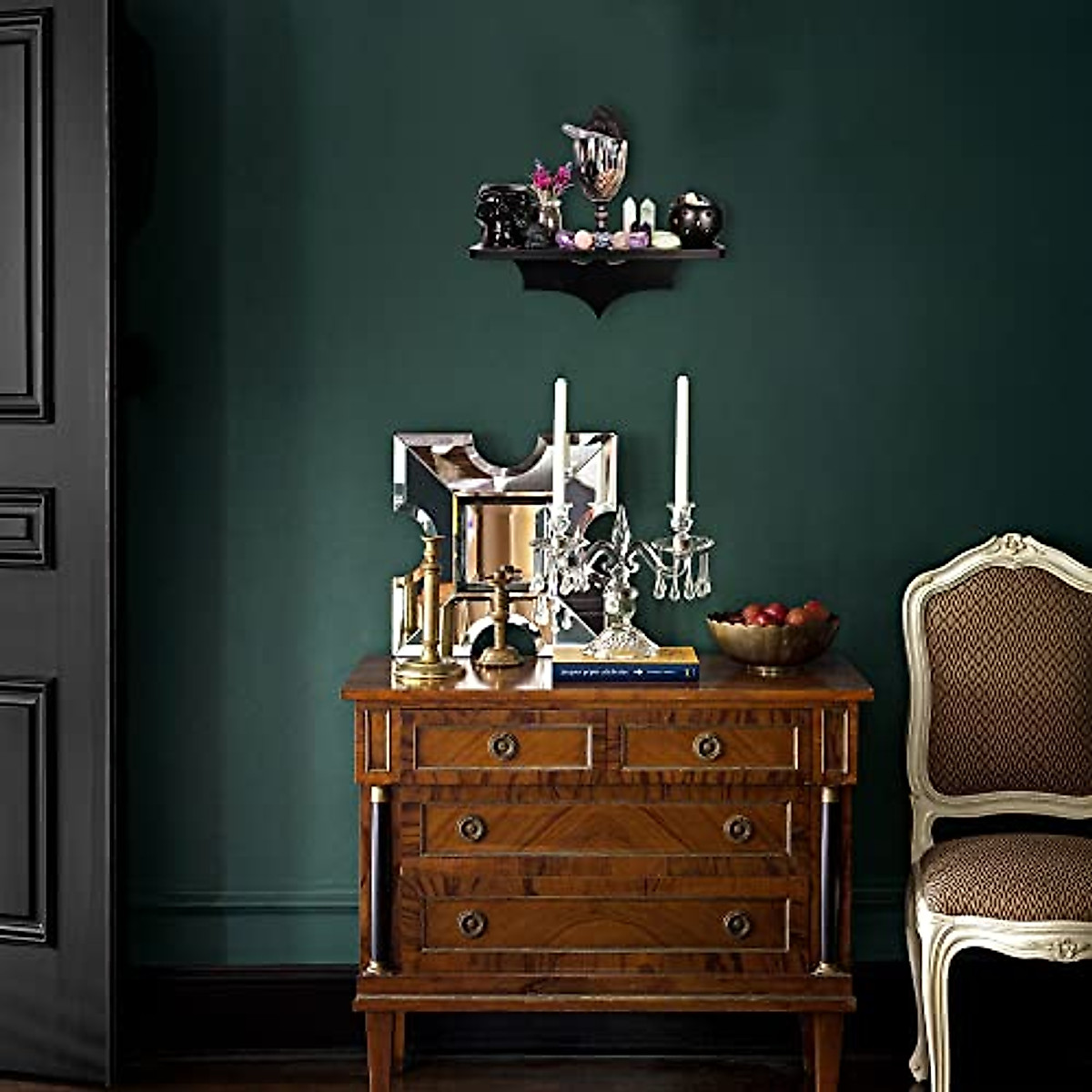 Bat Shelf Gothic Decor - Gothic Bedroom Shelf - Spooky Home Decor Gifts - Floating Shelf with Hooks - Cool Wall Shelves for Bedroom - Wall Hanging Shelves - Apartment Room Decor, Home Decor Accents