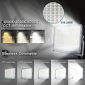 Gebosun 300W Solar Flood Lights Outdoor Dimmable, LED Dusk to Dawn Solar Street Lights Outdoor, 3000K/4000K/6000K CCT Adjustable for Parking Lot, Barn, Yard，Garden, Pool