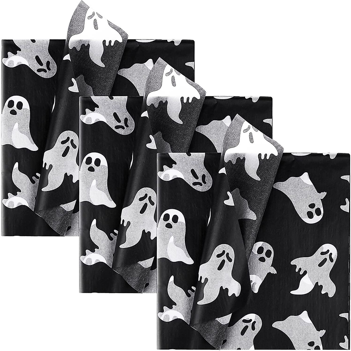 Kavoc 60 Sheets 20 x 20 Inch Large Size Halloween Tissue Paper White Ghost Art Tissue Paper Carnival Horror Pattern Tissue Paper Set Halloween Decorative Paper for Gift Wrapping Mardi Gras Birthday Wedding Party Gift Bag DIY Pompom Confetti Crafts