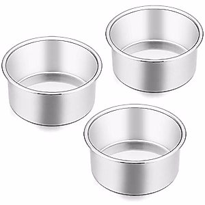 E-far 4 Inch Small Cake Pan Set of 3, Stainless Steel Mini Round Smash Cake Baking Pans, Non-Toxic & Healthy, Mirror Finish & Dishwasher Safe