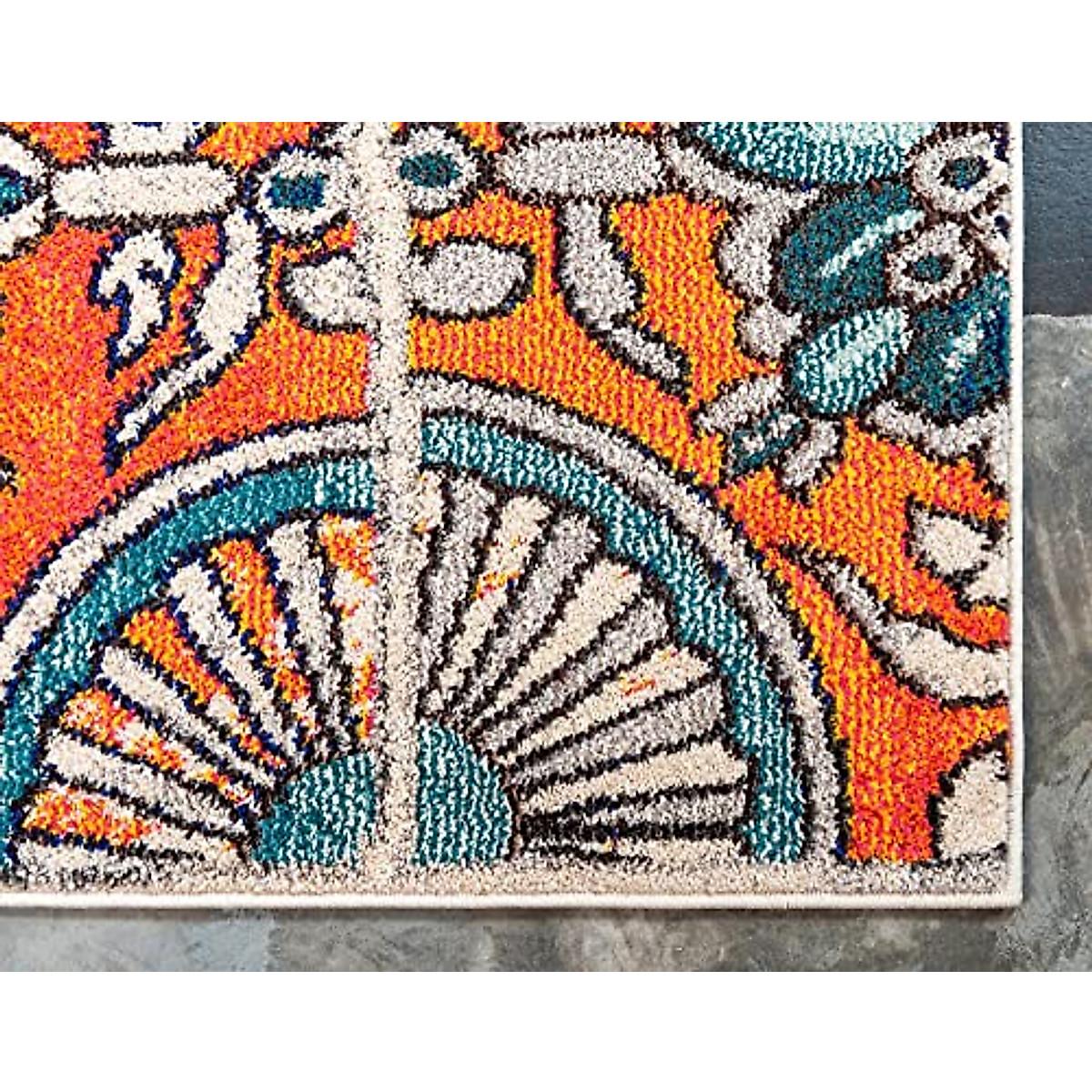 Unique Loom Estrella Collection Floral, Geometric, Vibrant, Modern, Abstract Area Rug (3' 3 x 5' 3 Rectangular, Orange/Blue)