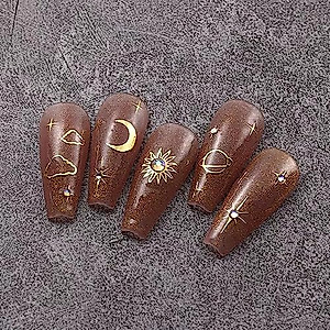 12Styles Nail Art Metal Studs Gold Metallic 3D Pieces Rivet Palm Tree Turtles Marine Life Charms for Summer Beach Ocean Manicure DIY Acrylic Nails Design Supply (Gold Ocean Studs)