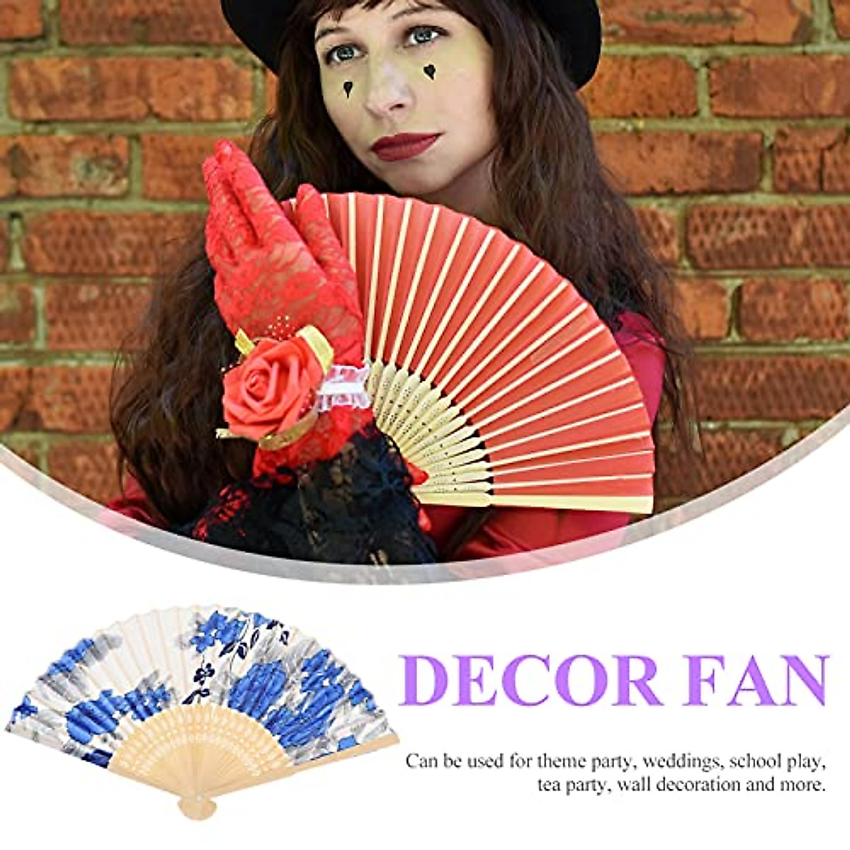 RAZZUM 2 Pcs Floral Folding Hand Fan Chinese Vintage Retro Silk Handheld Fans with Frames for Wedding Dancing Church Party Gifts As Shown Fan