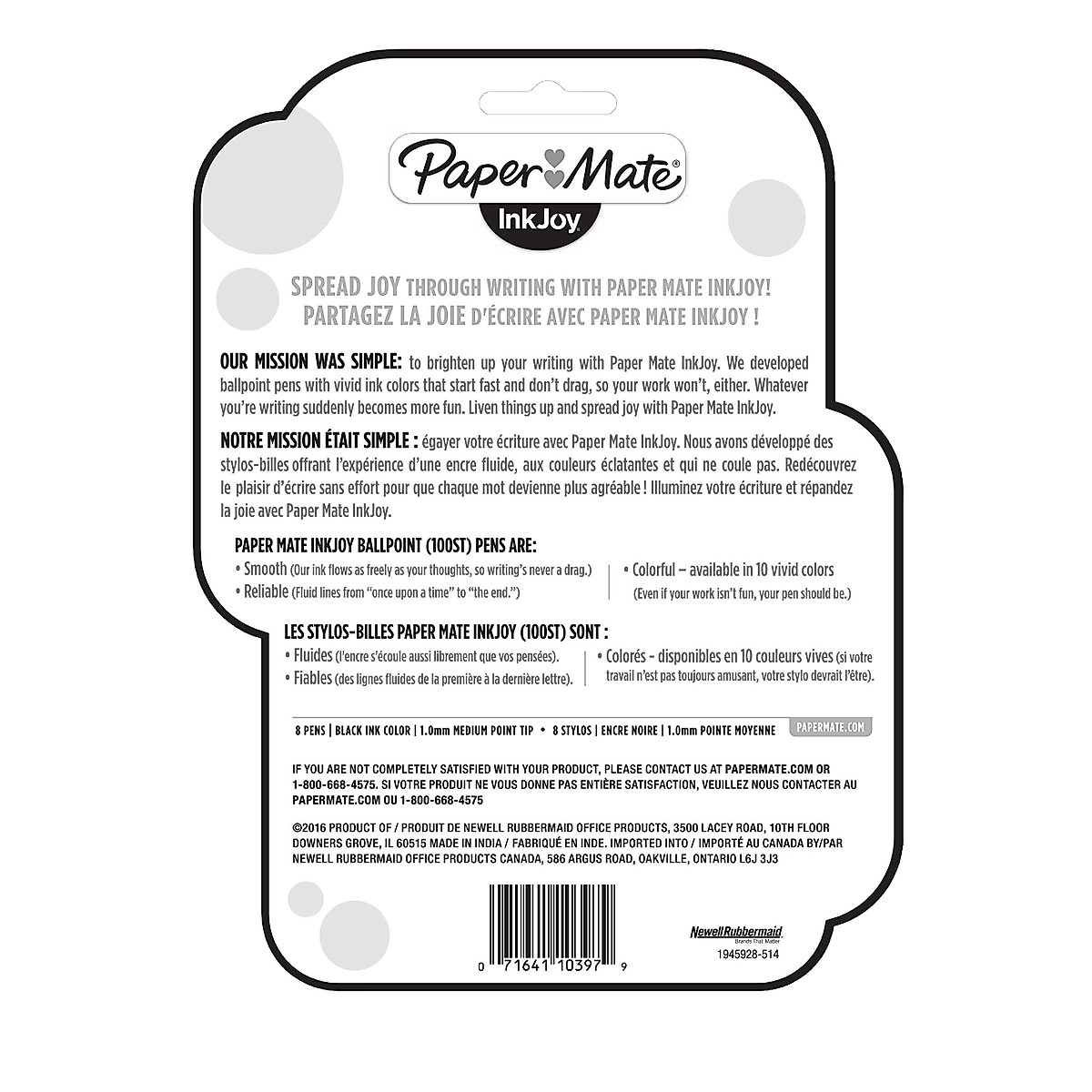 Paper Mate InkJoy 100ST Ballpoint Pens, Medium Point, Black, 8 Pack (1945928)