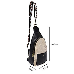Sling Bag for Women PU Leather Crossbody Plush Splicing Satchel Chest Daypack Shoulder Backpack Cycling Hiking Travel