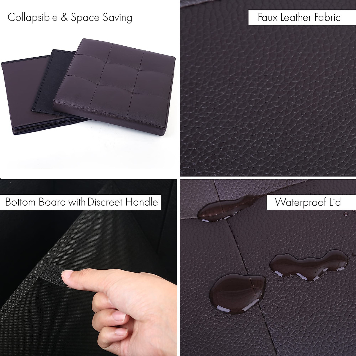 LotFancy Storage Ottoman Cube, Brown Foot Stool Ottoman,13x12x12 inch Square Ottoman with Lid, Faux Leather Seat for Dorm