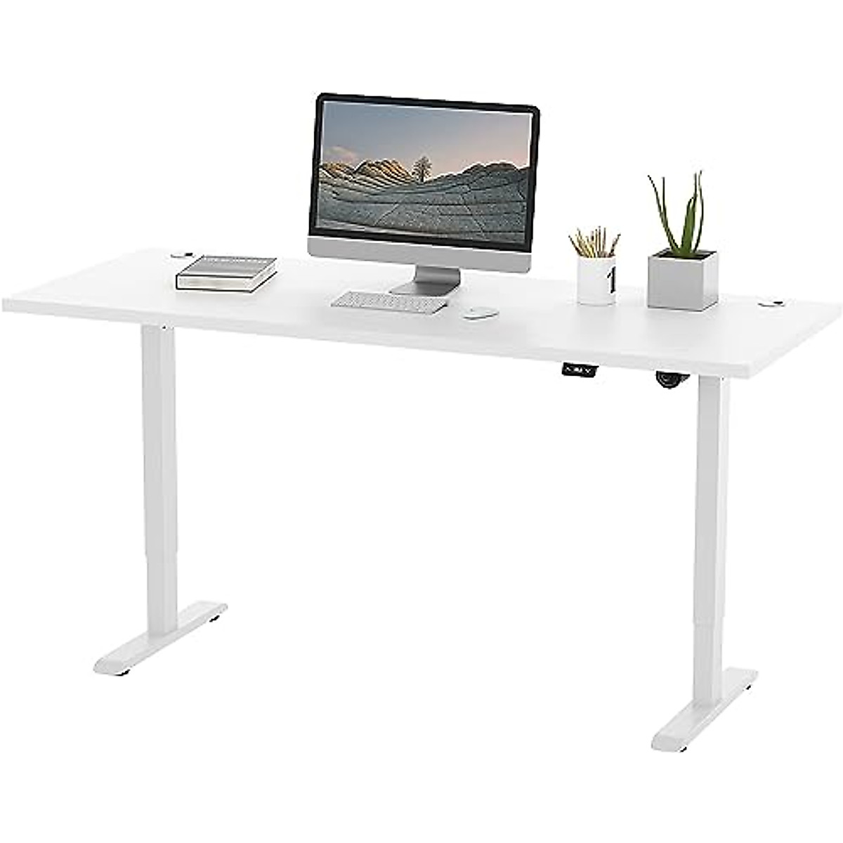 Lift it, Electric Sit Stand/Height Adjustable Desk for Office or Home with Effortless Touch Up/Down Control, Brite White Top with White Frame