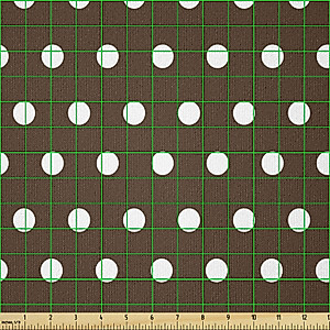 Lunarable Brown Fabric by The Yard, Nostalgic White Polka Dots on Dark Background Contrast Classic Vintage Elements, Stretch Knit Fabric for Clothing Sewing and Arts Crafts, 1 Yard, Dark Brown White