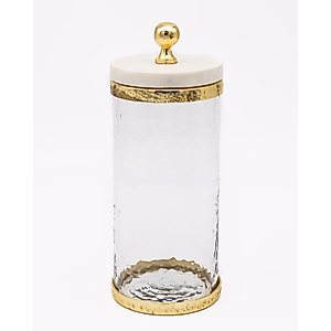Godinger Canister Storage Container, Glass Storage Canister, Marble with Gold Band - 4x8