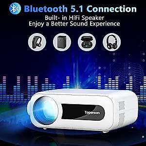 Mini 5G WiFi Bluetooth Home Projector with Full HD 1080P Supported, Toperson 7000LM 200" Home Movie Theater Video Projector for iPhone Android Smartphone /TV Stick/HDMI/USB/XBox/PS4/Laptop/Tablet/PC