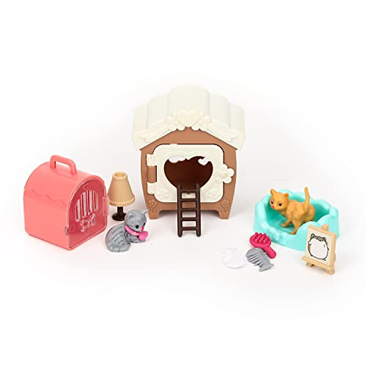 TQQFUN Pet Pretend Play Toys, 43 PCS Cat Figures Playset Toy, Realistic Detailed Care Center, Cats Role Educational Gift for Kids Toddlers Boys and Girls