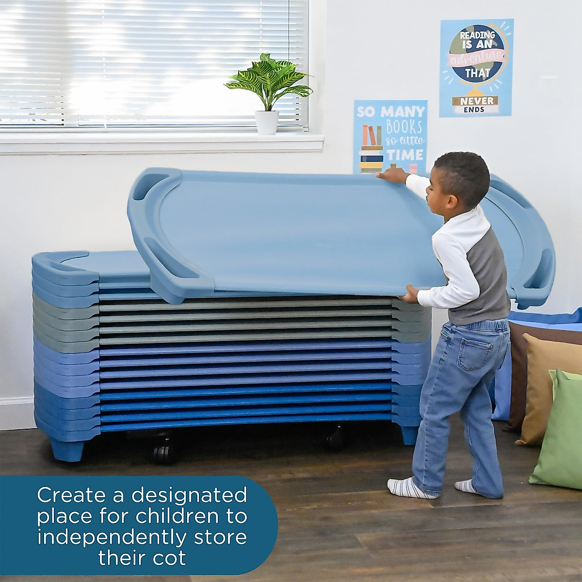 Children’s Factory SpaceLine Nap Cot, Kids Daycare and Preschool Sleeping Cot, Standard Size, Wedgewood