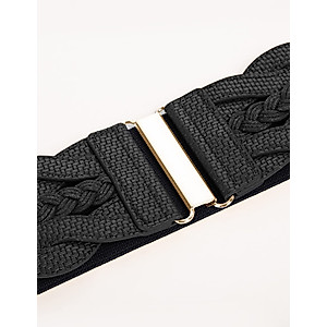GRACE KARIN 50s Retro Wide Belts Elastic Woven Bohemia Cinch Belts for Women Dresses Black S