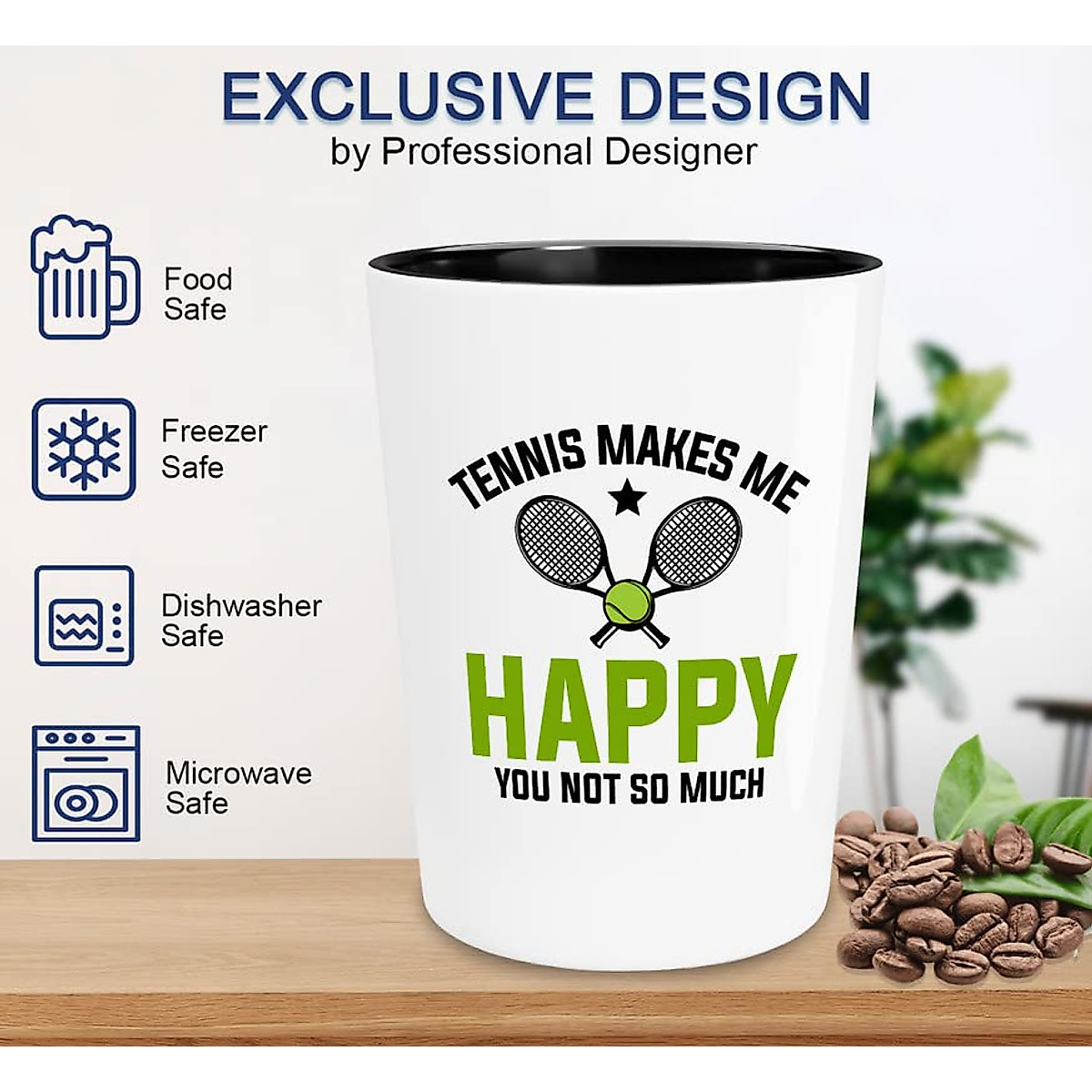 Flairy Land Tennis Shot Glass 1.5oz - Tennis make me happy - Sport Teammate Athletic Gymnastics Pro Player Athlete Coach court tennis