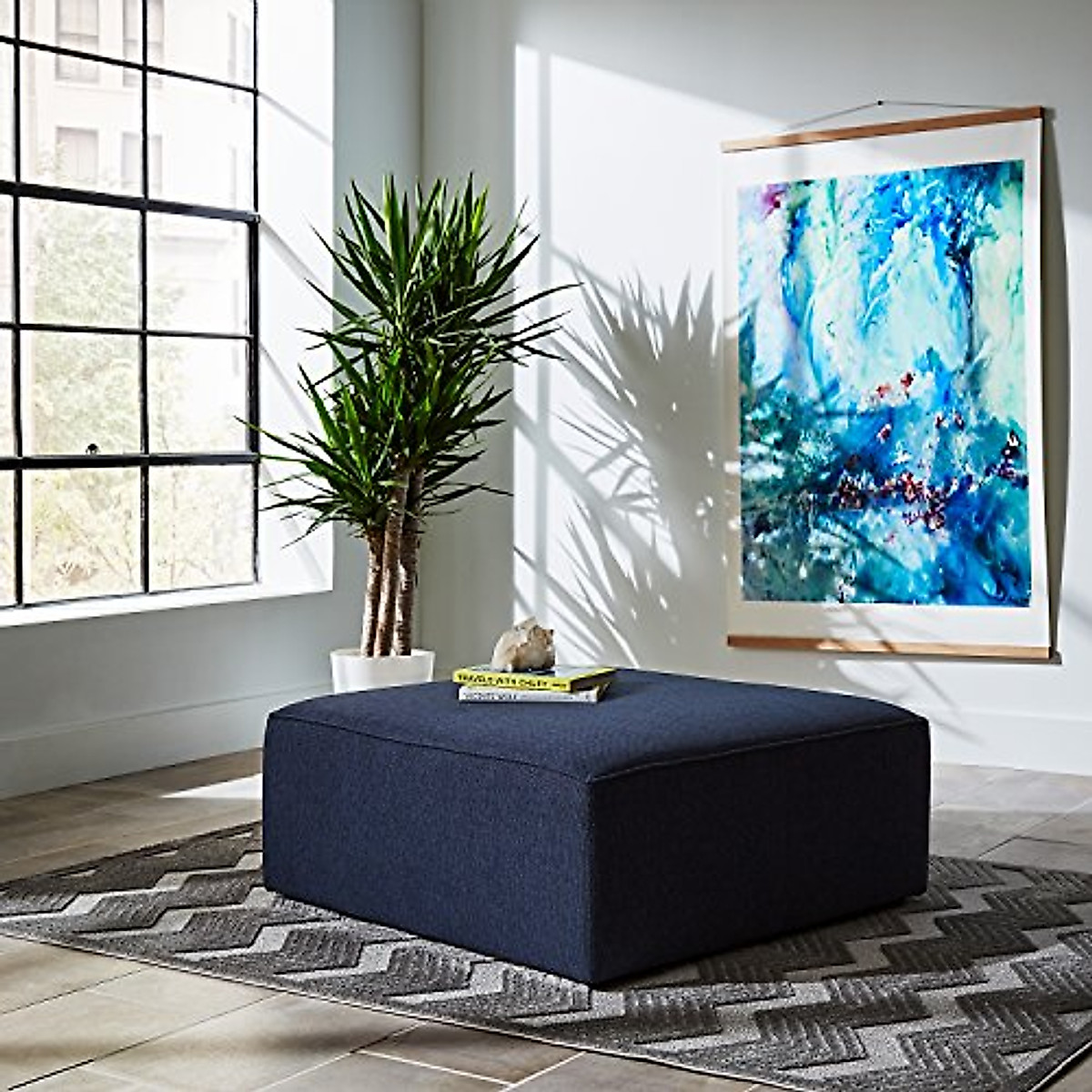 Amazon Brand - Rivet Audrey Modern Square Ottoman, 39"W, Denim