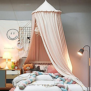 Hommi Lovvi Bed Canopy for Girls, Dreamy Frills Ceiling Hanging Princess Canopy Bedroom Decoration Soft Canopy Net Reading Nook, Extra Large Full Queen Size Bed Canopies - Light Pink