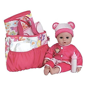 ADORA Baby Doll Diaper Bag with Sturdy Straps, Includes Changing Mat and 2 Doll Diapers (Fits 13" Dolls), Birthday Gift for Ages 3+ - Pink Flower Power