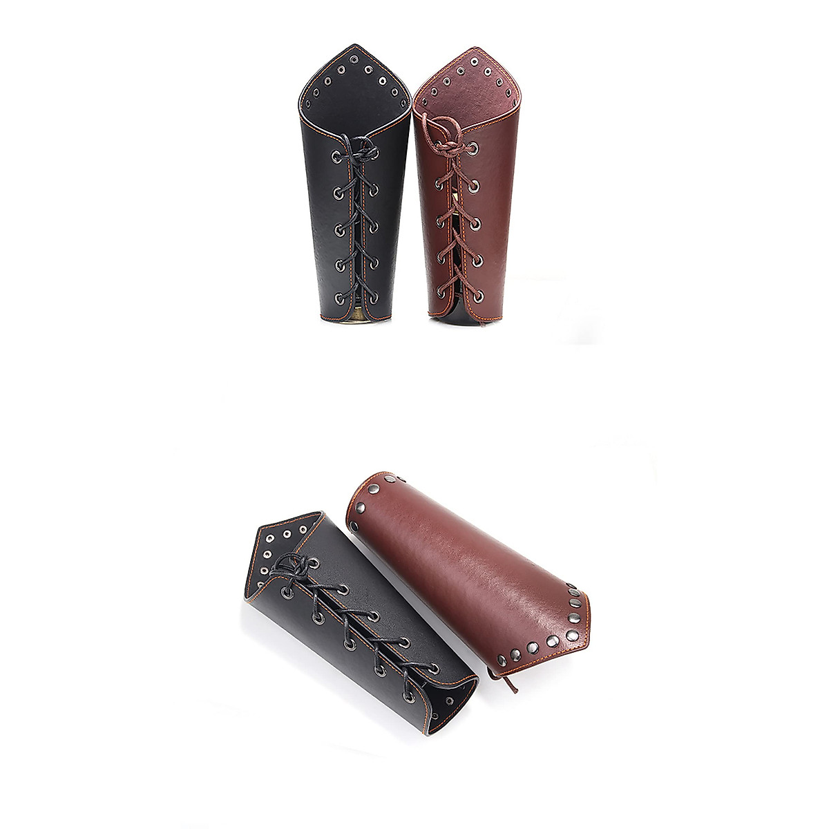 Thajaling 2 Pieces Faux Leather Arm Guards, Viking Gauntlet Wristband, Medieval Archery Bracers, Vintage Cowhide Cuff Wristband, Personalized Bracers for Men (Brown)