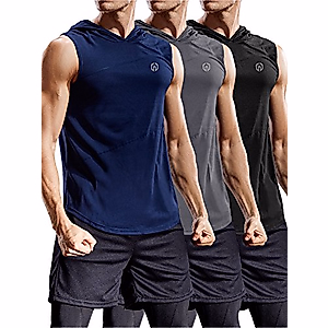 NELEUS 3 Pack Workout Athletic Gym Muscle Tank Top with Hoods,5036,Black,Grey,Navy Blue,US M,EU L