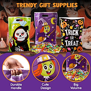 JOYIN 72 Pcs Halloween Candy Bags, Trick or Treating Goodie Bags in 6 Halloween Character Themed Designs for Kids Halloween Party Favor, Plastic Snacks Stuffers Bag for Party Supplies