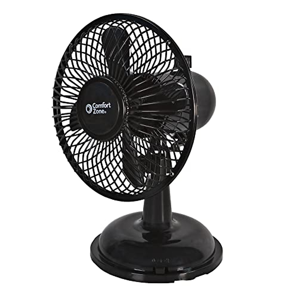 Comfort Zone CZ5USBBK 5” 2-Speed Dual Base USB or Battery-Operated Desk Fan, 360-Degree Adjustable Angle, LED Power Indicator Light, Black