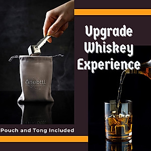 Whiskey Stones Gifts Set with Initial for Men & Women, 4pcs Stainless Steel Whiskey Rocks with Pouch and Tong, Chilling Ice Cubes Initial Gifts for Whiskey Lovers, Dad, Mom, Grandpa, Uncle - H
