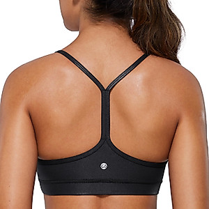 CRZ YOGA Butterluxe Womens Y Back Sports Bra - Padded Racerback Low Impact Spaghetti Thin Strap Workout Yoga Top Faux Leather Black Medium