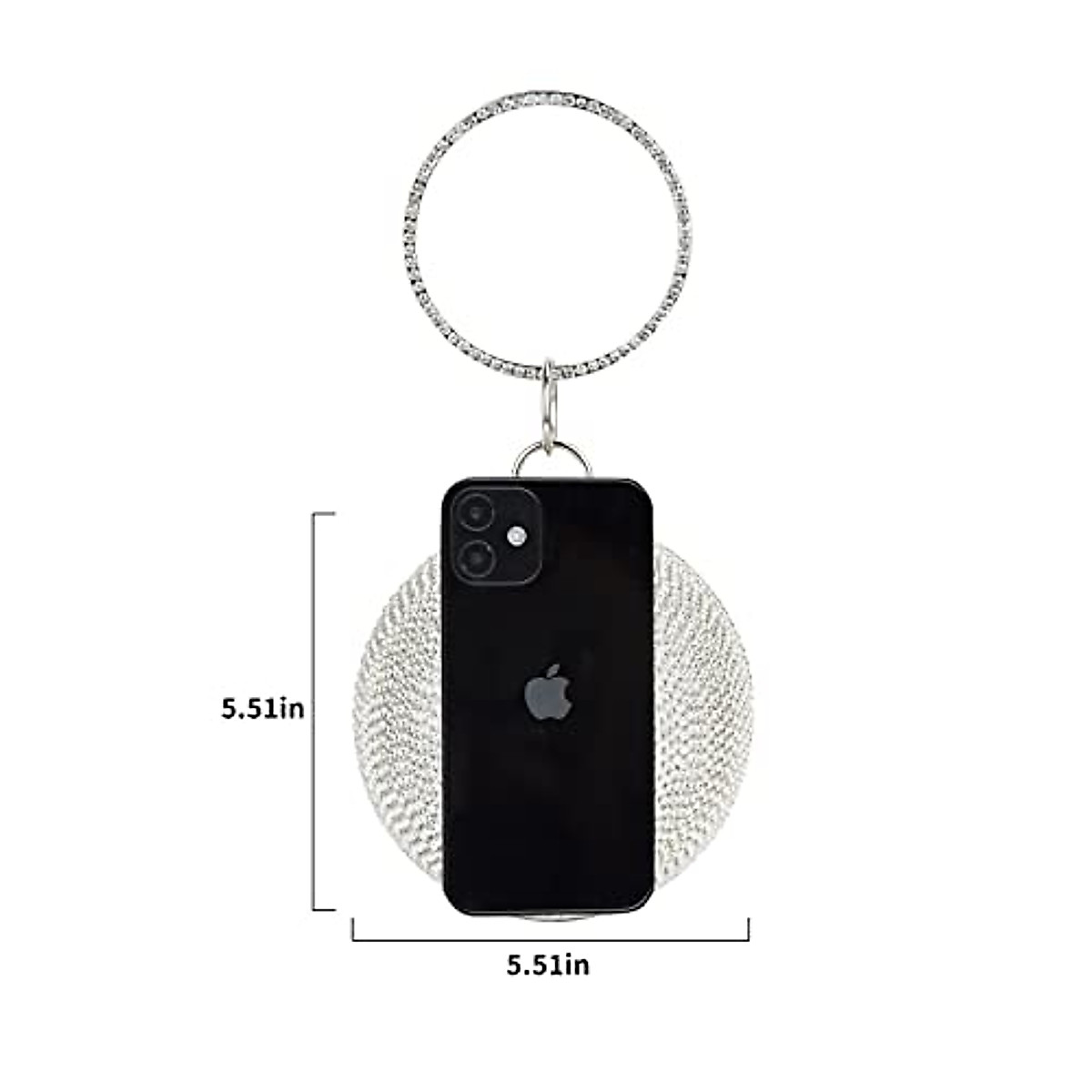 GripIt Women's Evening Round Ball Bag Diamond Clutch Purse Glitter Party Wedding Handbag with Chain,Silver