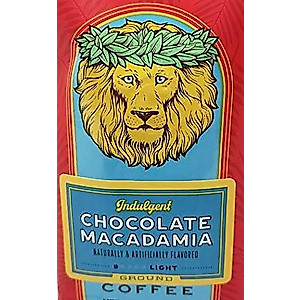 Lion Coffee CHOCOLATE MACADAMIA, Ground, Light Roast, 10 Oz. Bag with Exclusive Lion Coffee Factory Direct Brand Registered Sticker, INDULGENT